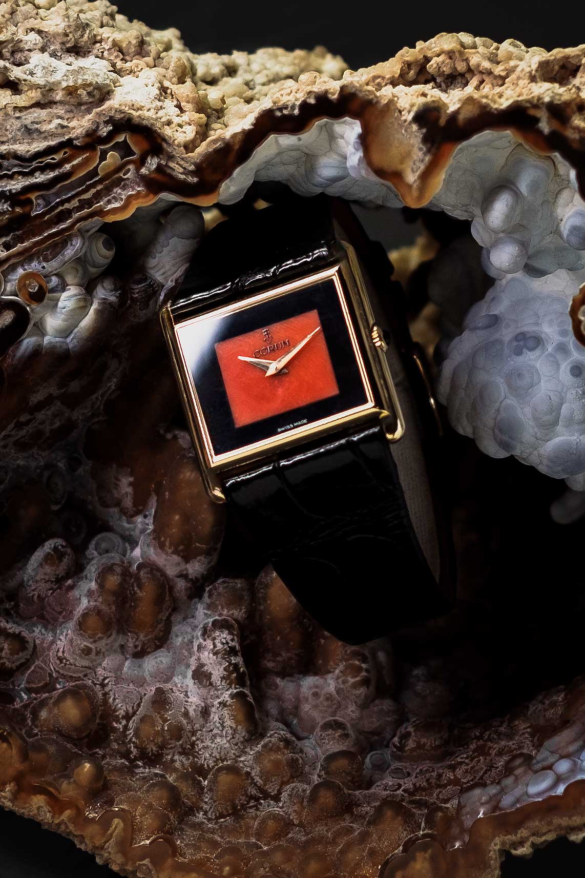 Corum Square Ref. 27354 Coral and onyx dial | Amsterdam Watch Company
